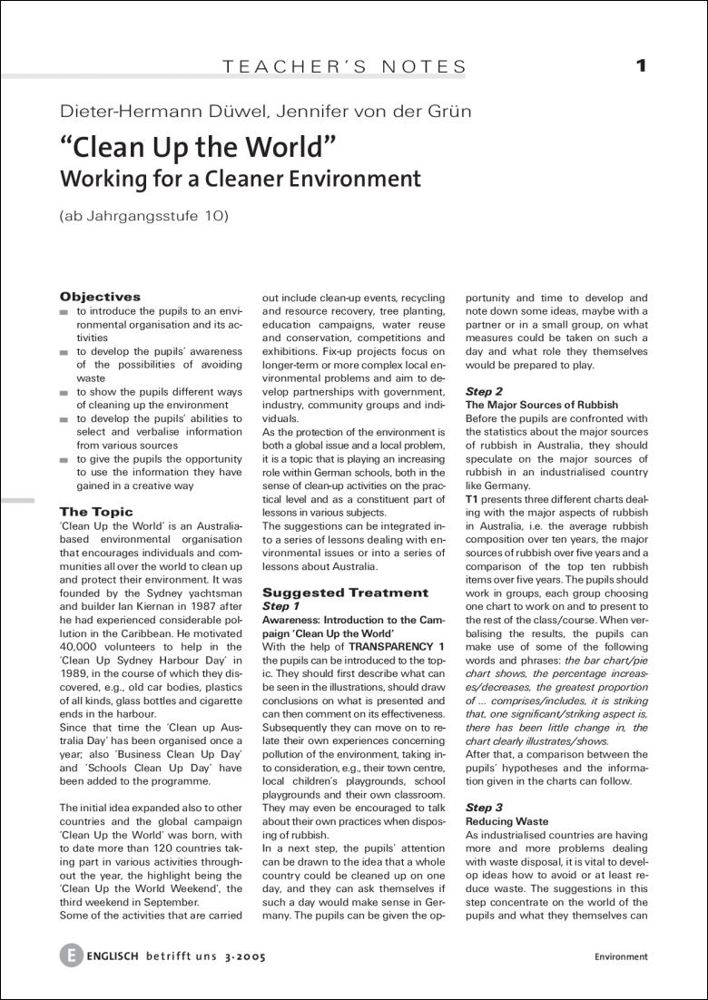 "Clean Up the World" - Working for a Cleaner Environment | MEIN FACH ...