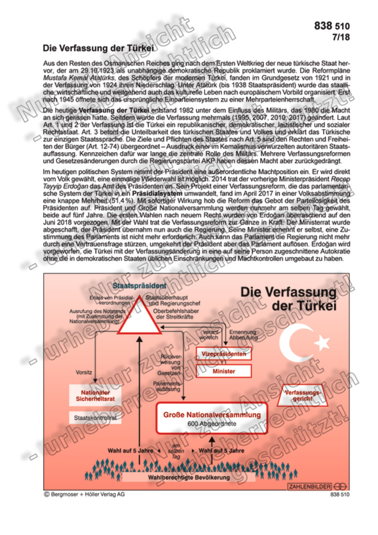 Die Verfassung der Türkei | Zahlenbilder | Politik | Sekundarstufe II | Arbeitsblätter Online