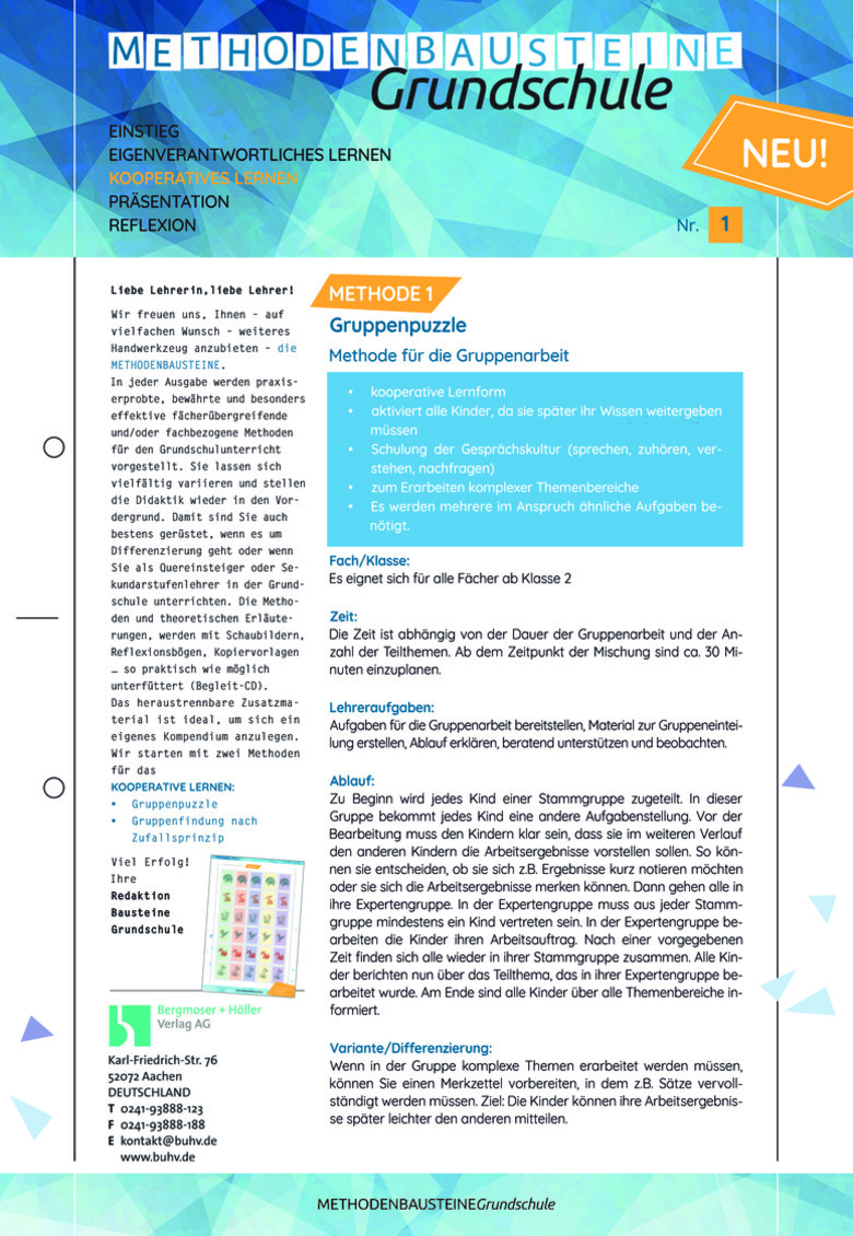 Methodenbausteine Grundschule Nr .1 | Arbeitsblätter Online